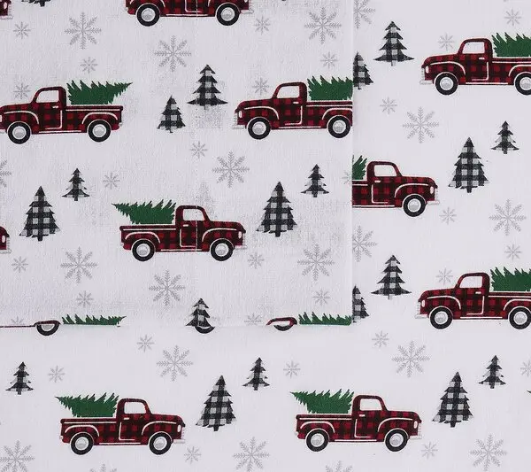 TRULY SOFT Holiday Truck King Flannel Sheet Set