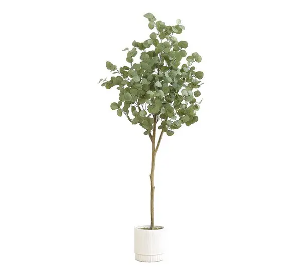 NEARLY NATURAL 6' Artificial Eucalyptus Tree With White Decora Tive Planter - One-color