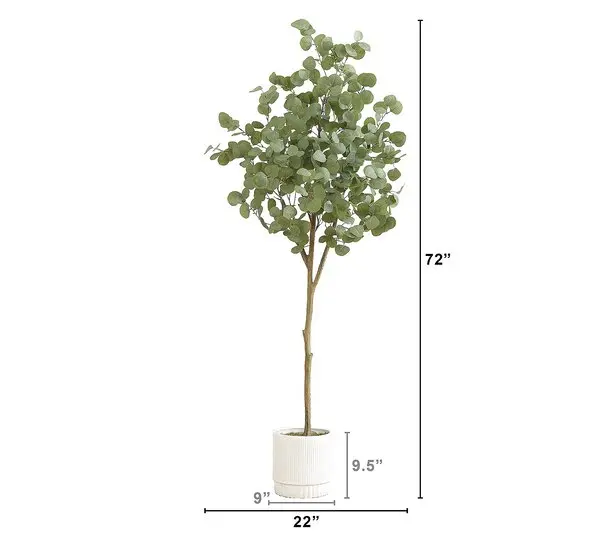 NEARLY NATURAL 6' Artificial Eucalyptus Tree With White Decora Tive Planter