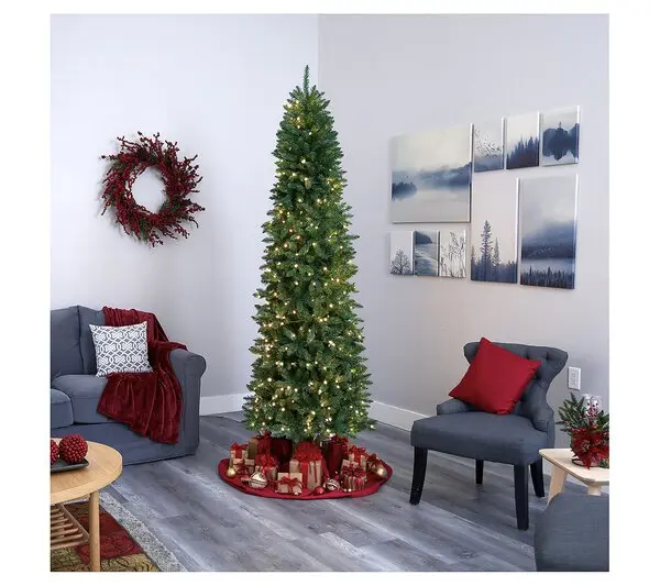 NEARLY NATURAL 8' Slim Mountain Pine Faux Chris Tmas Tree - One-color