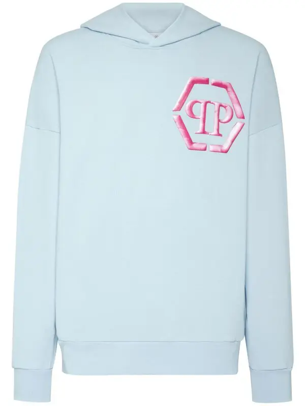 Philipp Plein Embroidered Cotton Hoodie - Blue