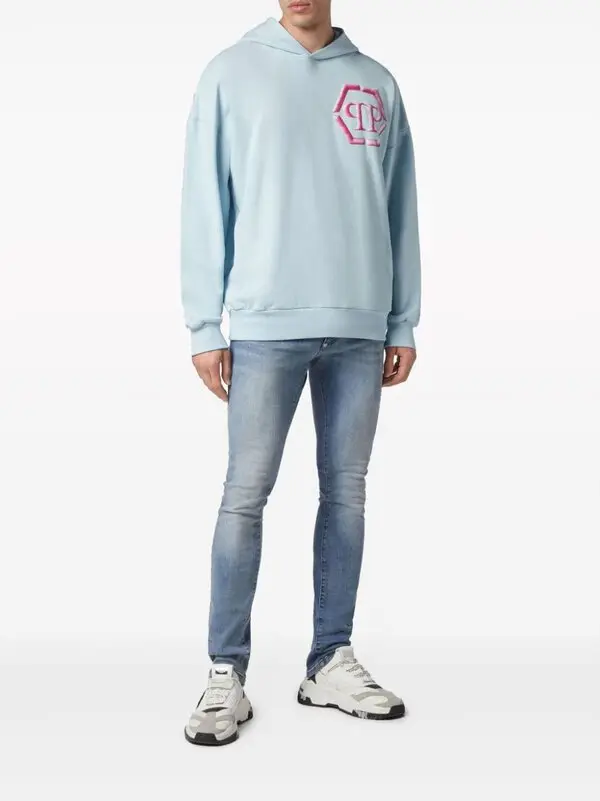 Philipp Plein Embroidered Cotton Hoodie - Blue