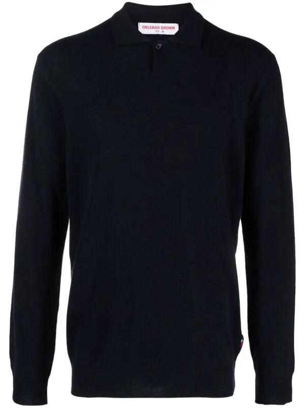 Orlebar Brown Bruno Longsleeved Cashmere Polo Shirt - Blue