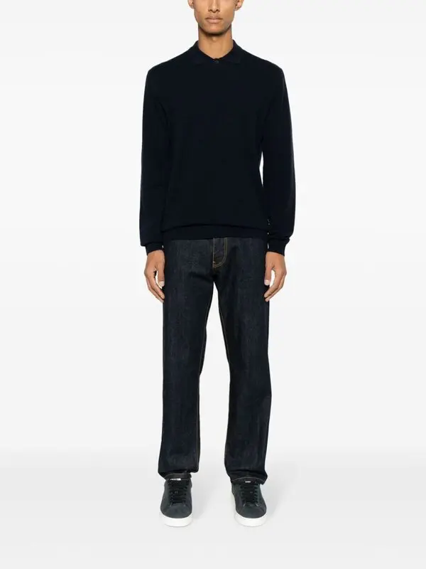 Orlebar Brown Bruno Longsleeved Cashmere Polo Shirt - Blue