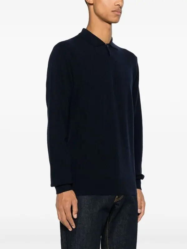 Orlebar Brown Bruno Longsleeved Cashmere Polo Shirt - Blue