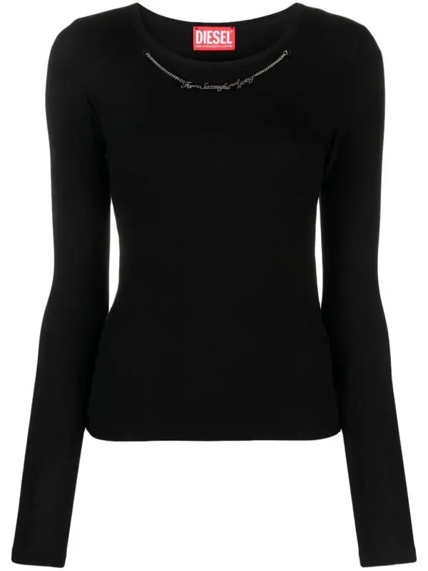 DIESEL® T-matic Chain Embellished Long Sleeve T-shirt - Black