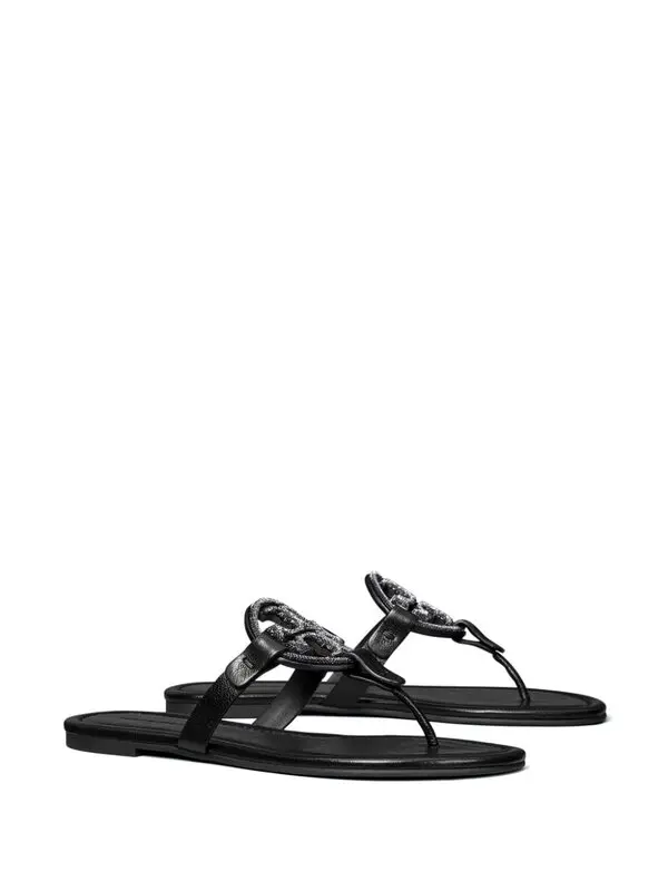 Tory Burch Miller Pavé Leather Flip-flops - Black