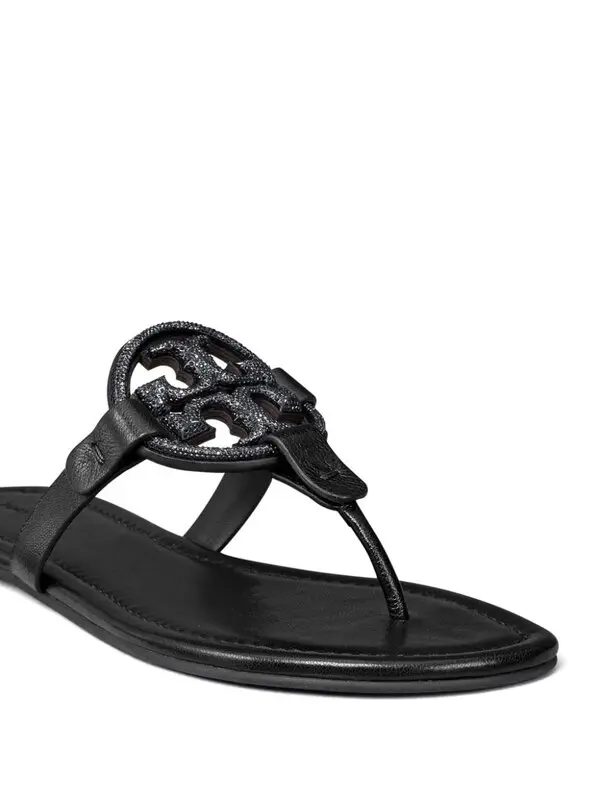 Tory Burch Miller Pavé Leather Flip-flops - Black