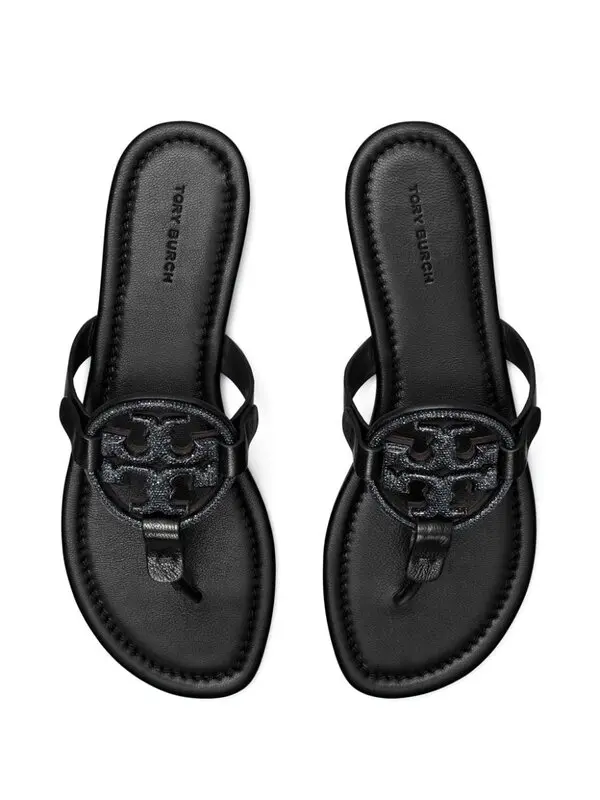 Tory Burch Miller Pavé Leather Flip-flops - Black
