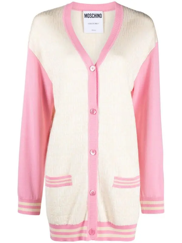 Moschino Monogram-jacquard Virgin Wool-blend Cardigan