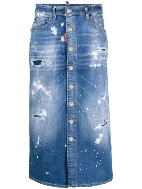 Dsquared2 Distressed Denim Midi Skirt - Blue