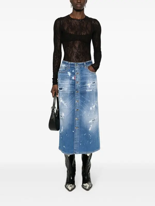 Dsquared2 Distressed Denim Midi Skirt