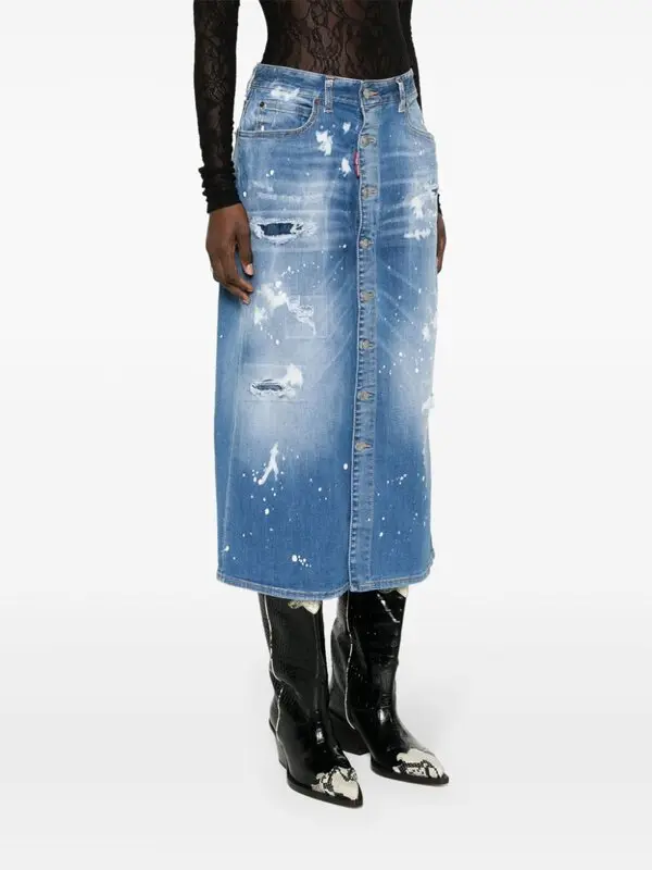Dsquared2 Distressed Denim Midi Skirt