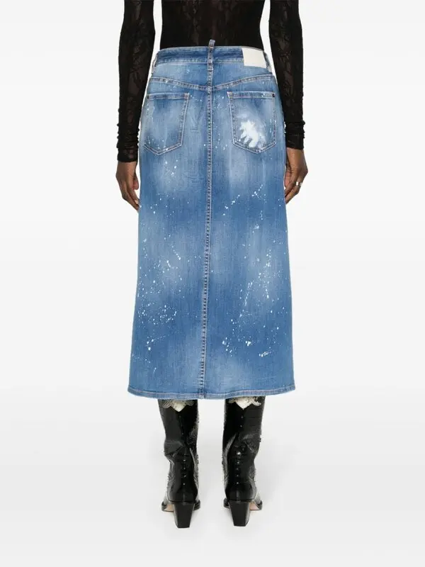 Dsquared2 Distressed Denim Midi Skirt