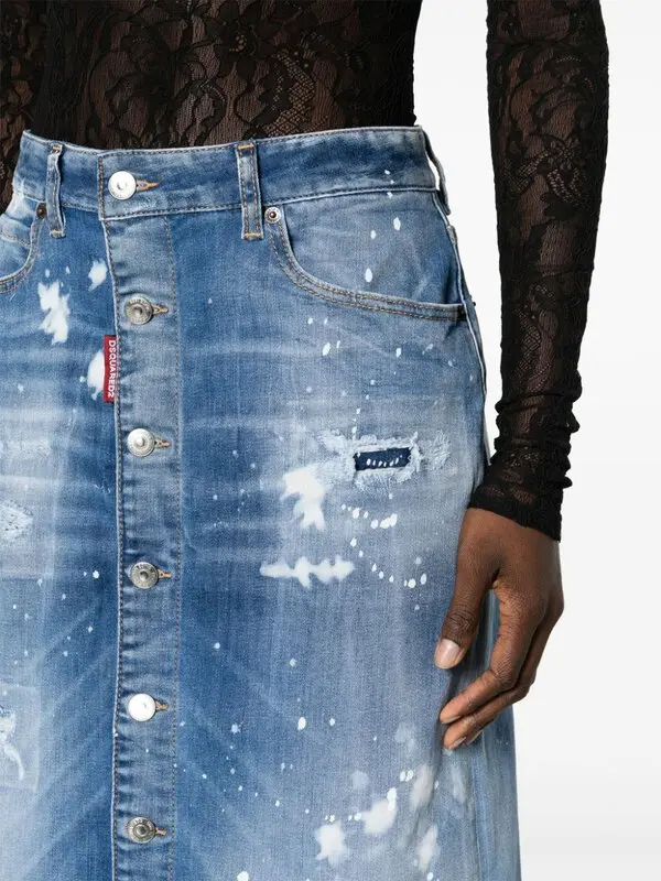 Dsquared2 Distressed Denim Midi Skirt