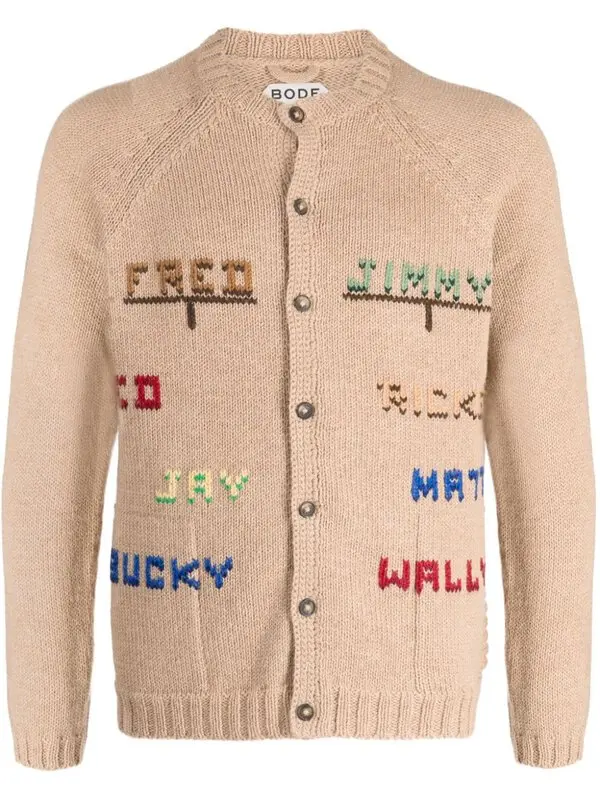 BODE Patterned Intarsia Knit Cardigan - Brown