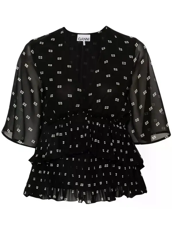 GANNI Graphic-print V-neck Blouse