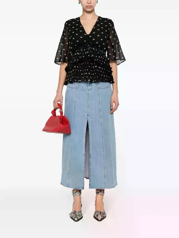 GANNI Graphic-print V-neck Blouse