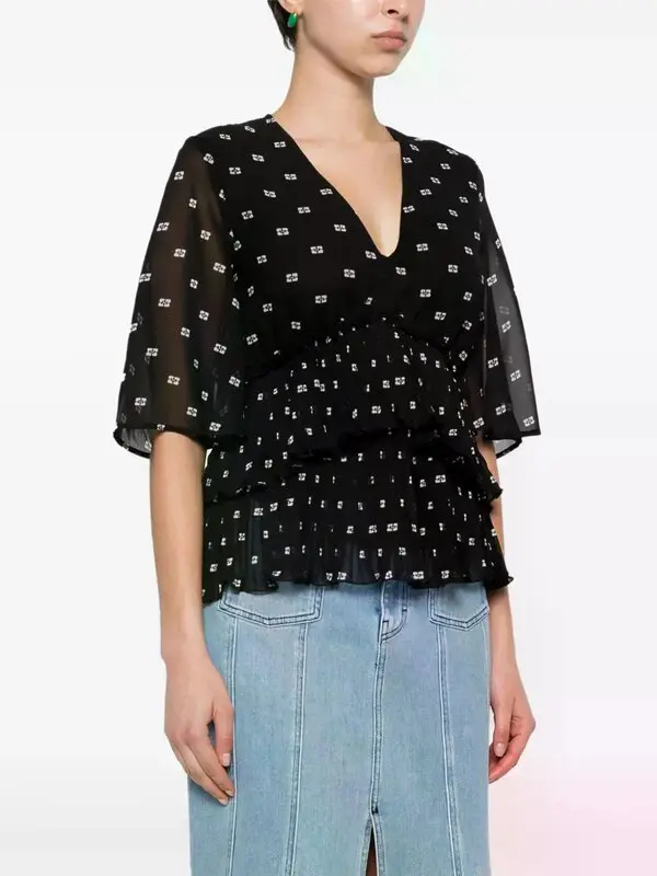 GANNI Graphic-print V-neck Blouse