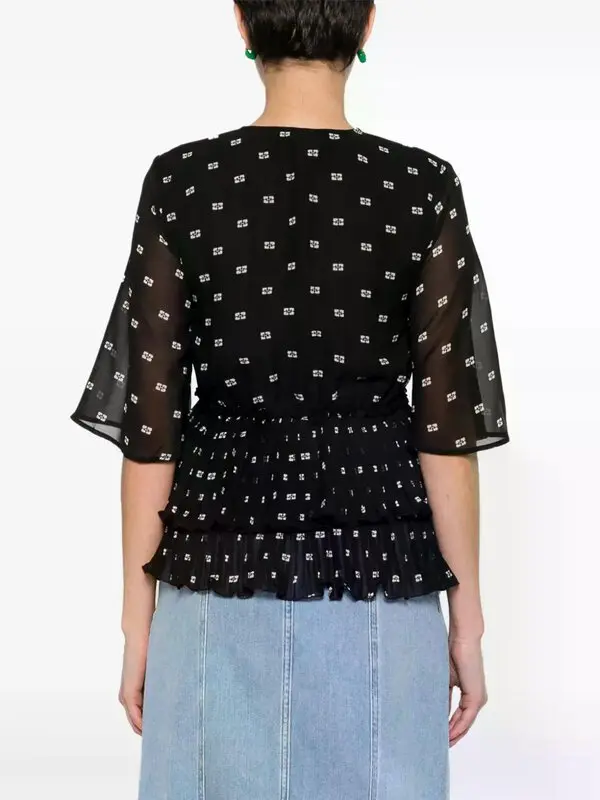 GANNI Graphic-print V-neck Blouse