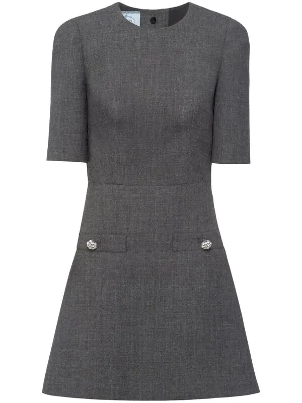 Prada Button-embellished Wool Minidress