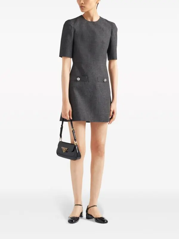 Prada Button-embellished Wool Minidress