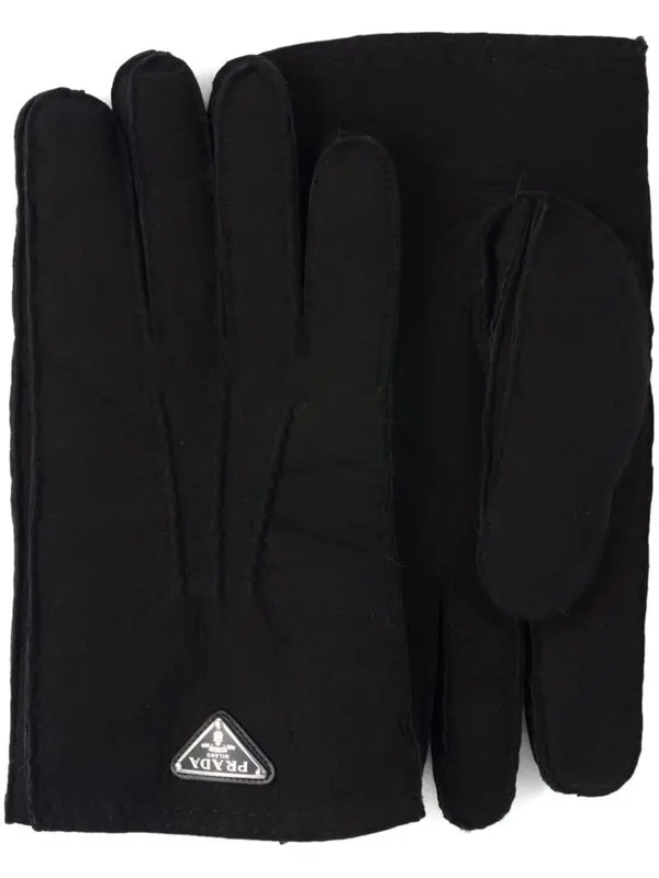 Prada Triangle-logo Suede Gloves - Black