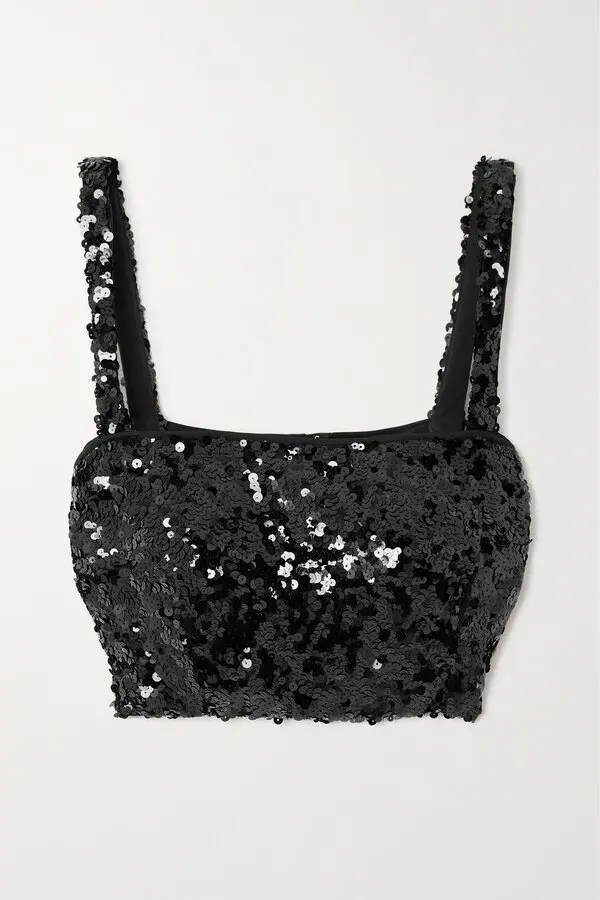 Dolce & Gabbana Cropped Sequined Stretch-tulle Bustier Top