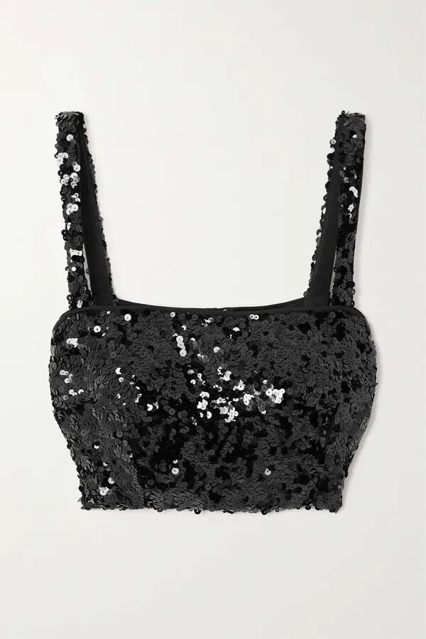 Dolce & Gabbana Cropped Sequined Stretch-tulle Bustier Top