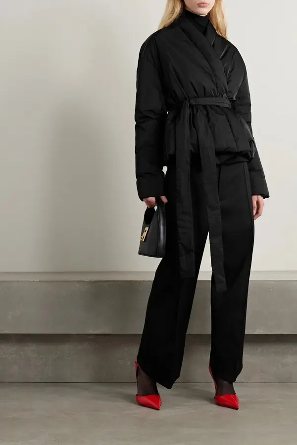 FERRAGAMO Belted Twill Down Wrap Jacket