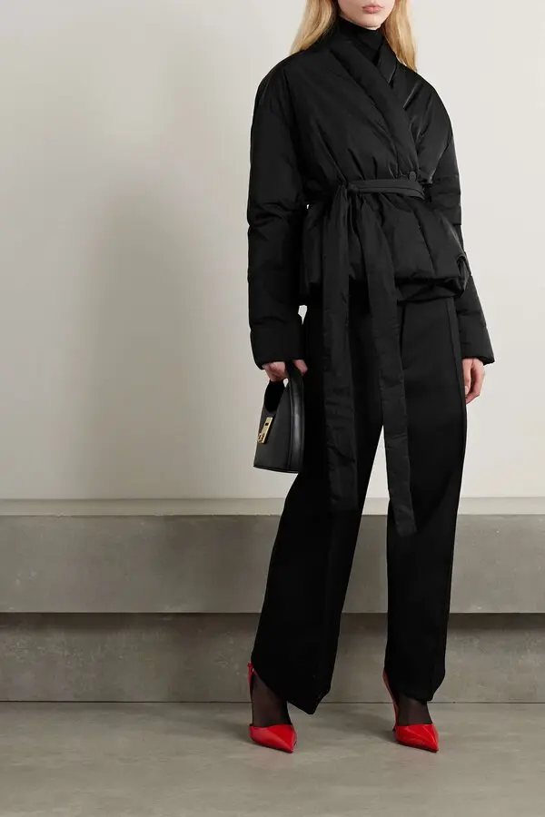 FERRAGAMO Belted Twill Down Wrap Jacket