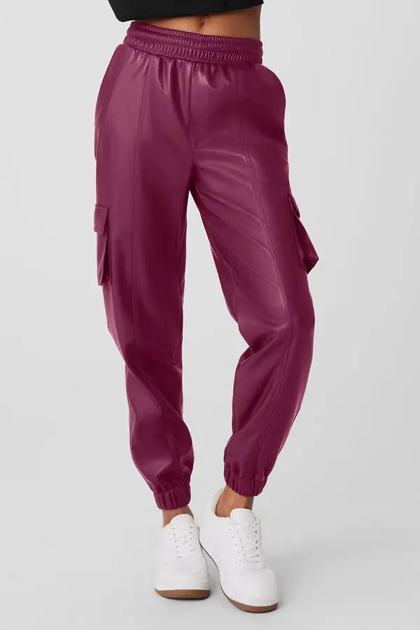 Alo Yoga Faux Leather Power Hour Jogger Pants In Wild Berry - 30% Off |  Editorialist