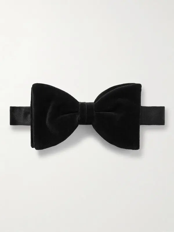Mr P. Pre-tied Cotton-velvet Bow Tie - Black