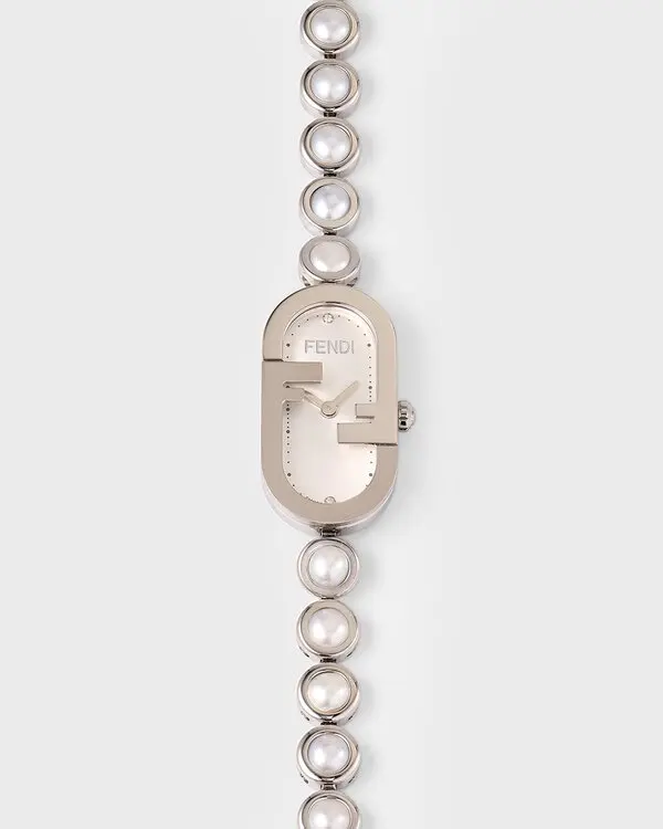 Fendi O'lock Vertical Oval Bracelet Watch With Pearls, Steel