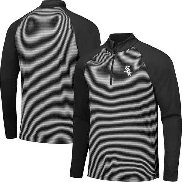 LEVELWEAR Chicago White Sox Charter Striped Raglan Quarter-zip Top - Black