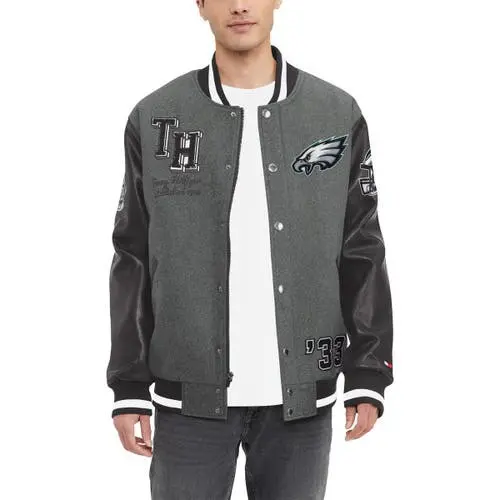 Tommy Hilfiger Black Philadelphia Eagles Gunner Full-zip Varsity Jacket