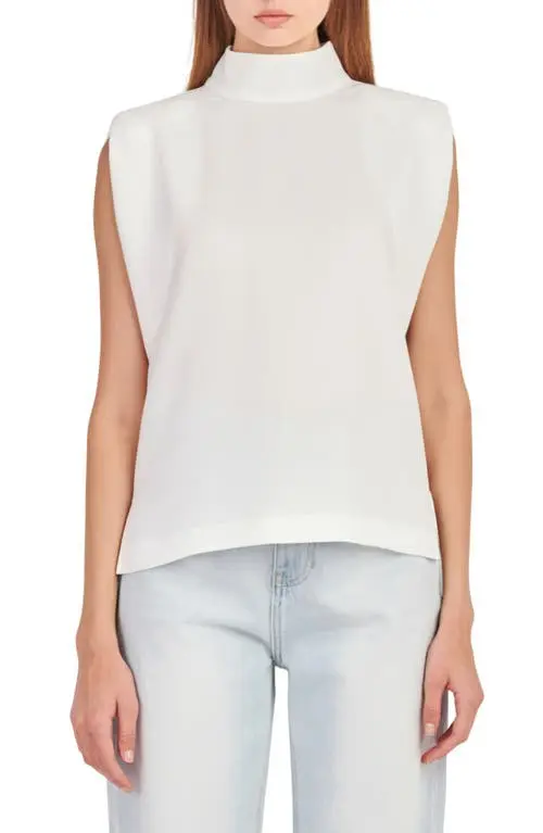English Factory Shoulder Pad Mock Neck Top - Off White