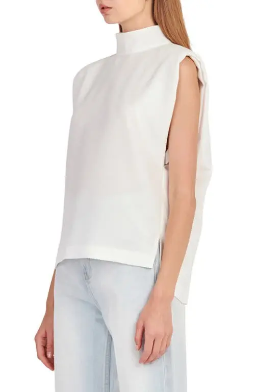 English Factory Shoulder Pad Mock Neck Top - Off White