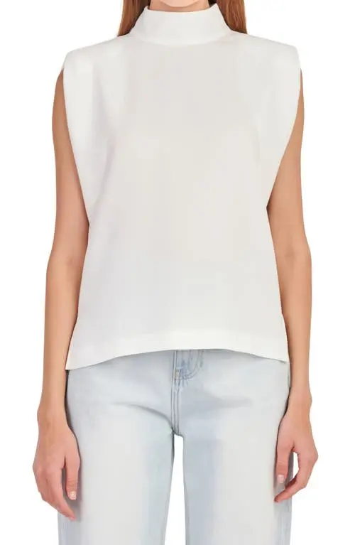 English Factory Shoulder Pad Mock Neck Top - Off White