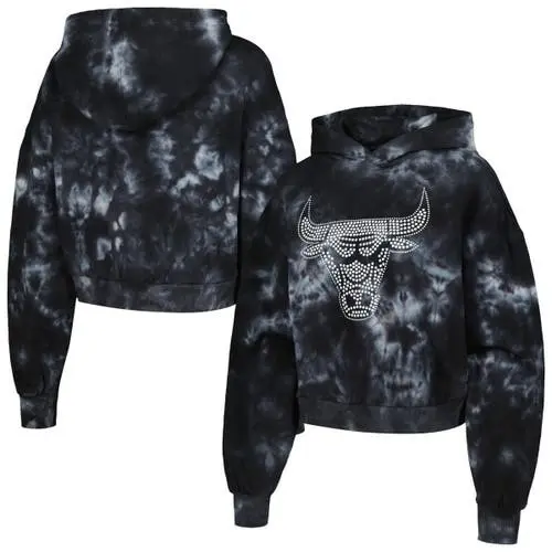 THE WILD COLLECTIVE Chicago Bulls Tie-dye Cropped Pullover Hoodie