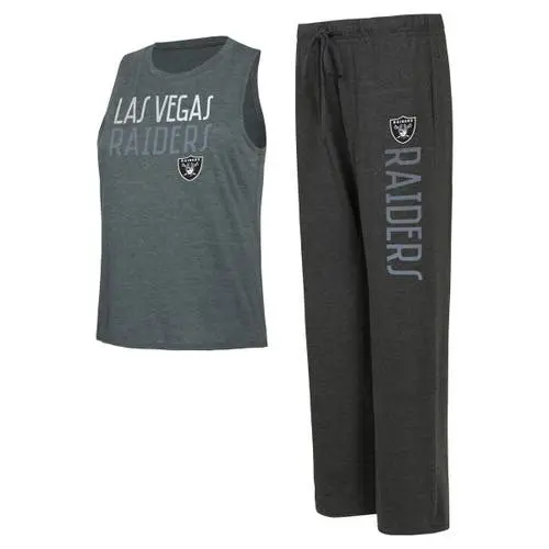 CONCEPTS SPORT Charcoal Las Vegas Raiders Muscle Tank Top & Pants Lounge Set - Black