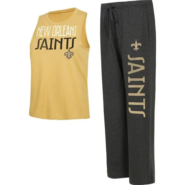 CONCEPTS SPORT Gold New Orleans Saints Muscle Tank Top & Pants Lounge Set - Black