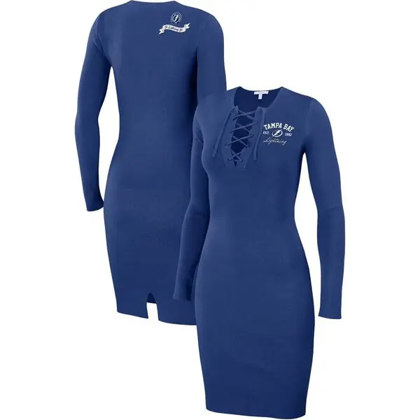 WEAR BY ERIN ANDREWS Tampa Bay Lightning Lace-up Ribbed Dress - Blue