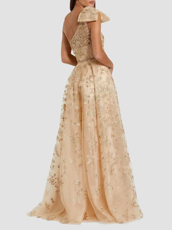 Mac Duggal Asymmetric Embellished Tulle A-line Gown - Champagne