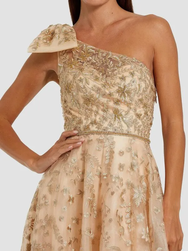 Mac Duggal Asymmetric Embellished Tulle A-line Gown - Champagne