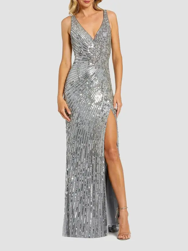 Mac Duggal Sleeveless Sequin Gown - Silver