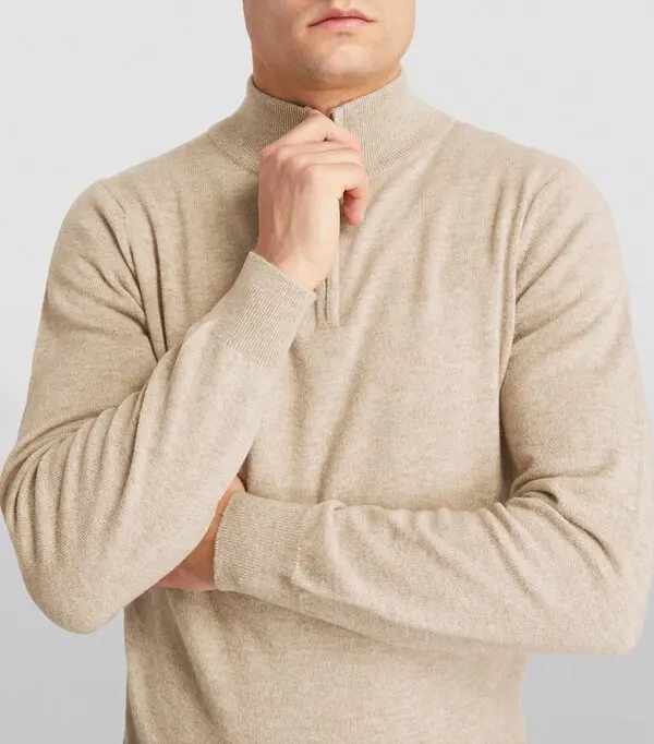 Harrods Cashmere Zip-up Sweater - Beige