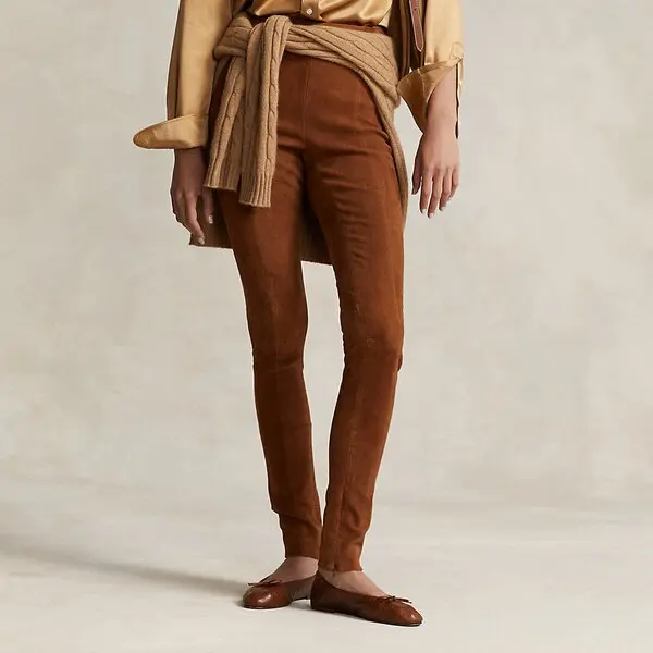 Ralph Lauren Lambskin Suede Pant - Cinnamon
