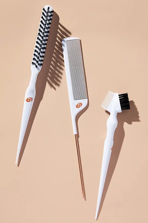 T3 Detail Set With Ptail Comb, Edge Brush, And Teasg Brush - White