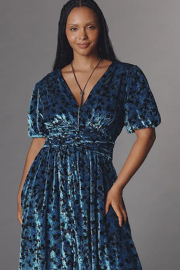 anthropologie blue velvet dress Womens Anthropologie Blue Paisley Pattern Velvet Maxi Dress